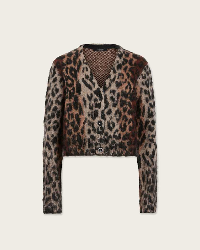 Wick Leopard Jacquard Cropped Cardigan LEOPARD BROWN | ALLSAINTS US